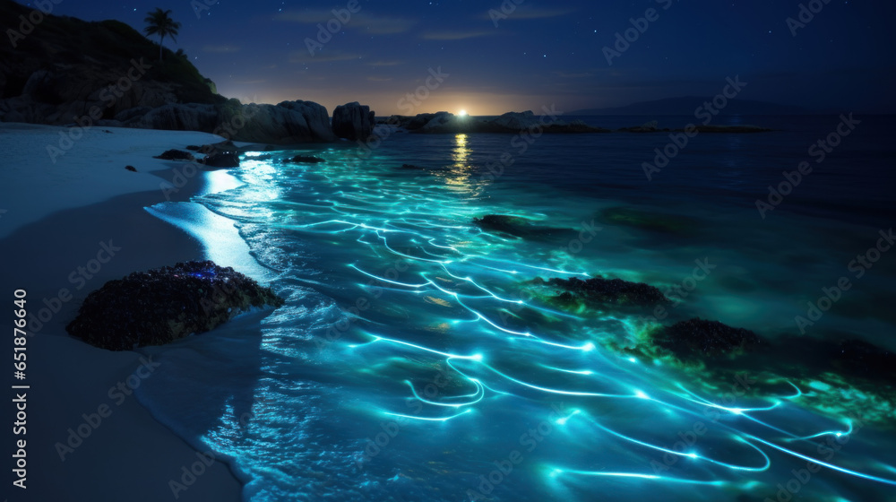bord de mer la nuit avec phénomène bioluminescent dans l'eau Stock ...