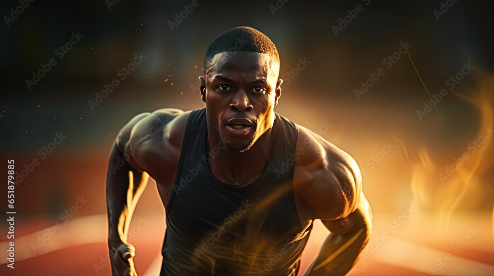 Close-up photo of an American professional sprinter running in a ...