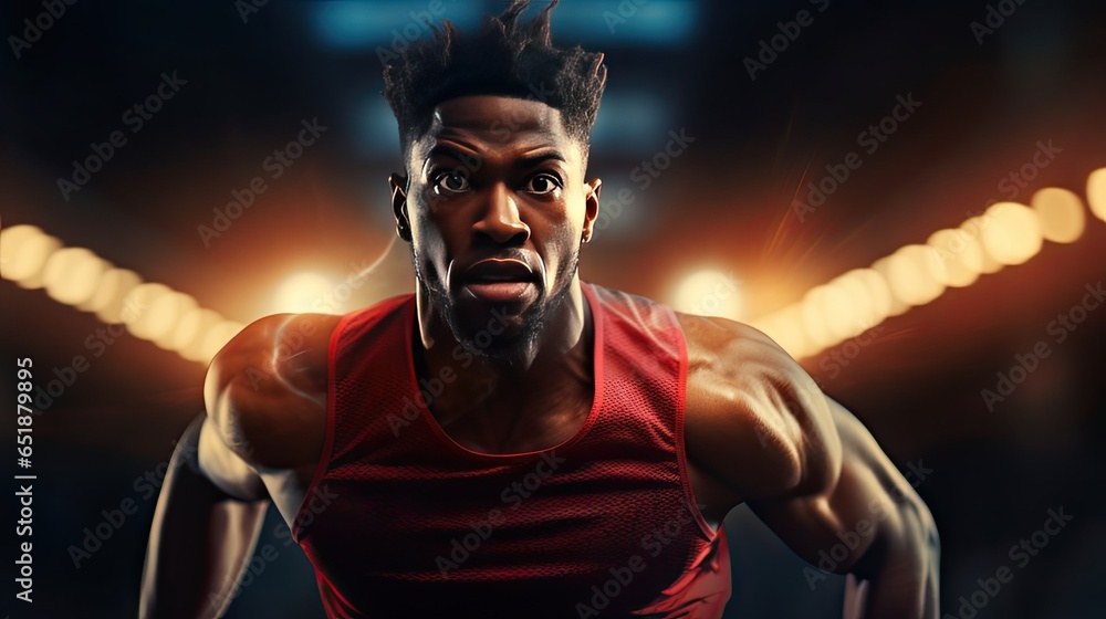 Close-up photo of an American professional sprinter running in a ...