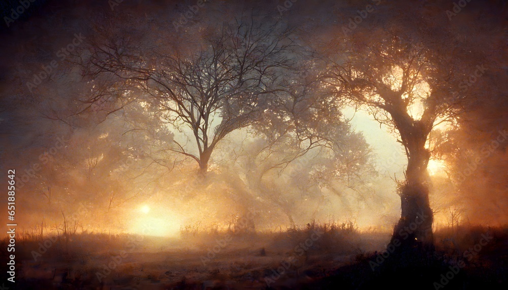 sunrise fog one tree 35mm film cinematic dramatic lighting detailed ...