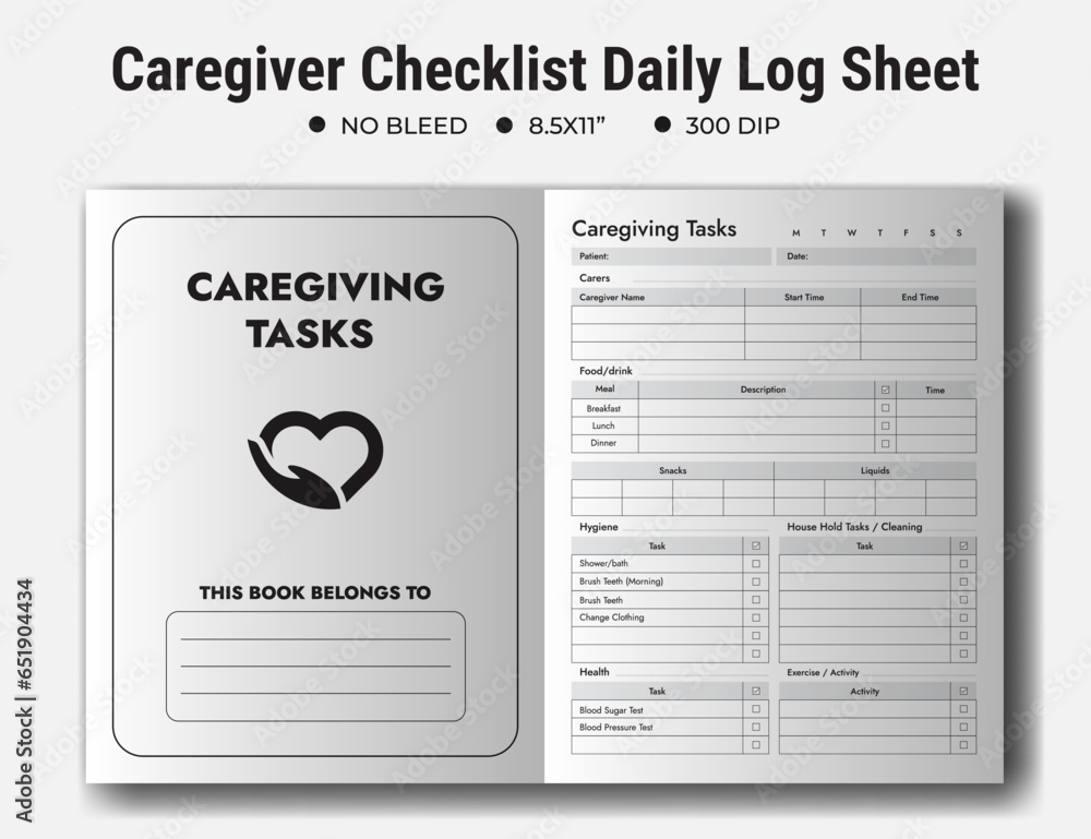 Caregiver Checklist Daily Log Sheet Template Stock Vector | Adobe Stock
