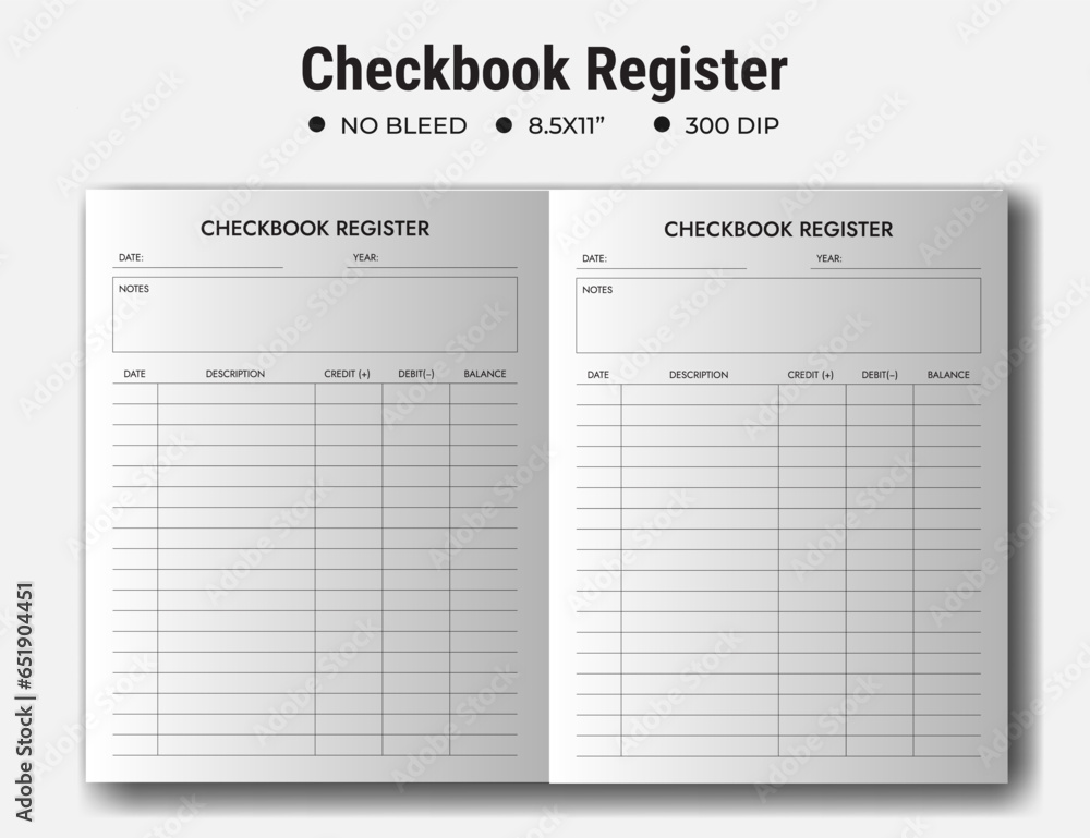 Checkbook Register Logbook Notebook Printable Planner Kdp Interior ...
