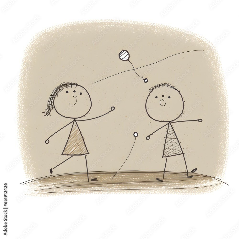 stick figure drawing of two children playing catch Stock Illustration ...
