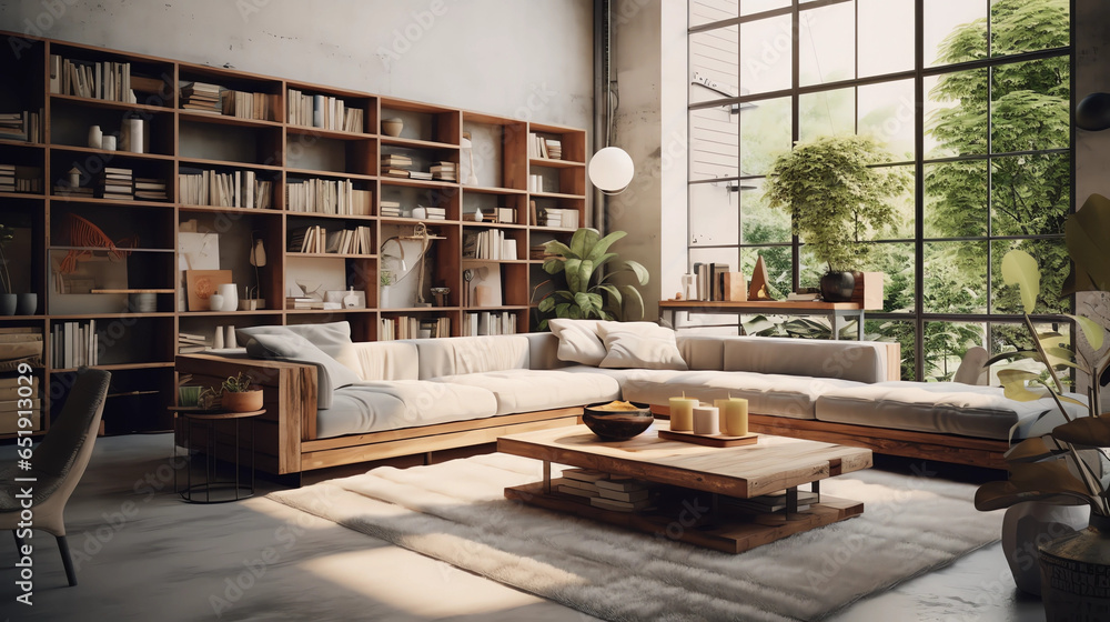 A modern living room designed with upcycled furniture and materials ...