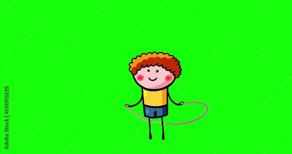 Cartoon kid character moves Peter boy isolated skipping rope non stop ...