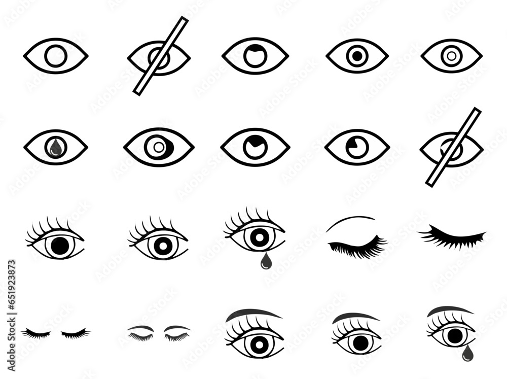 Eye line icon set. Open, closed eyes, visible invisible concept, hidden ...