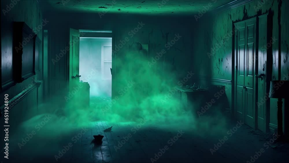 Spooky haunted room with silhouette. Old-fashioned grunge abandoned ...
