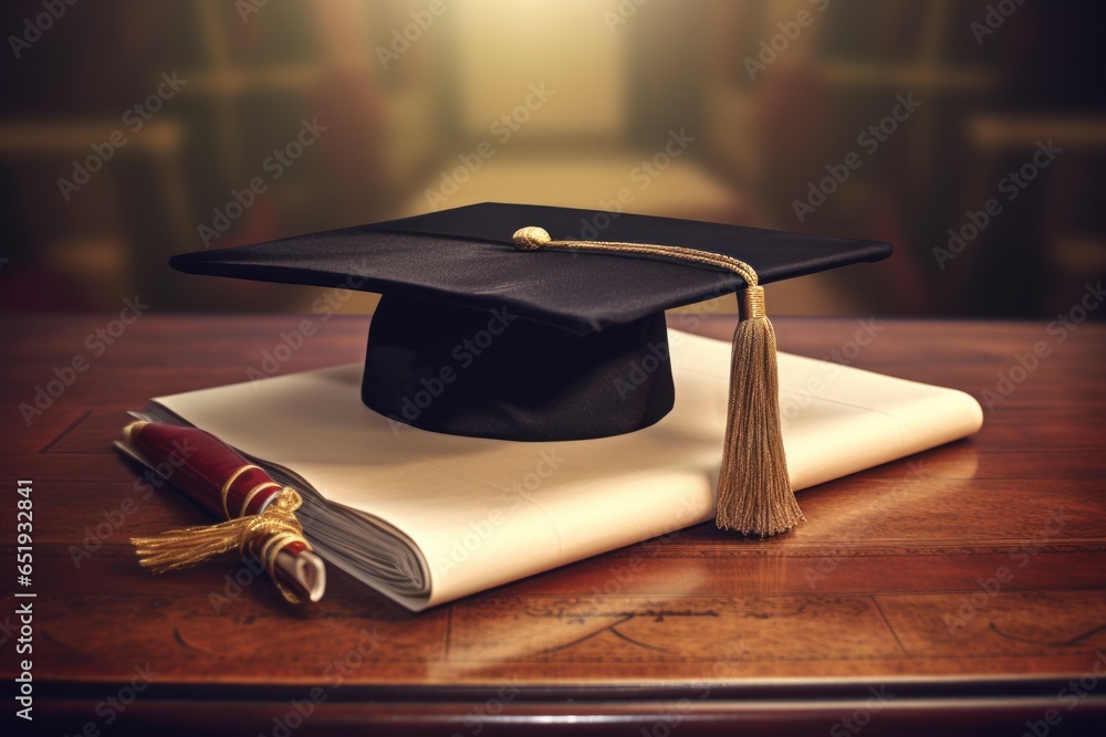 A graduation cap sits proudly on top of a stack of books, symbolizing ...