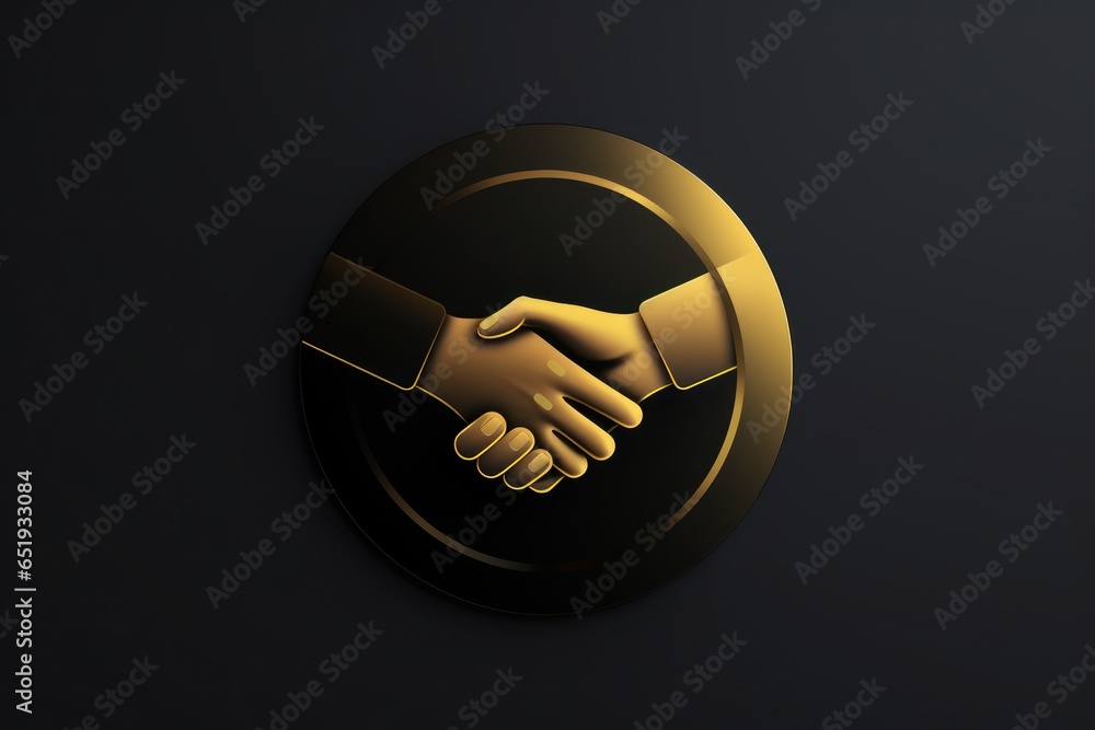 A black and gold logo featuring two hands shaking. This logo represents ...