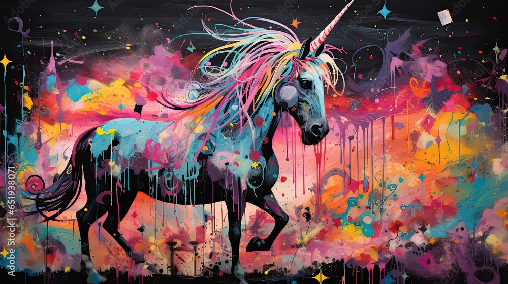 Colorful rainbow unicorn abstract painting. Stock Illustration | Adobe ...