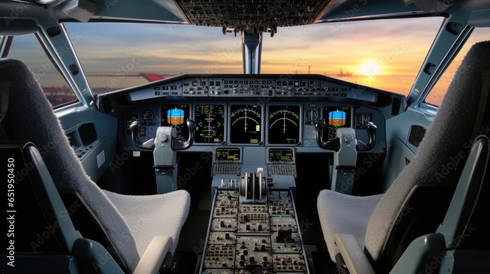 Cockpit of a large commercial airplane a cockpit trainer, Commercial ...