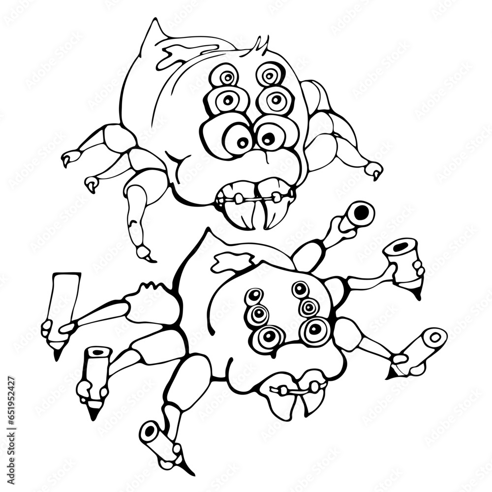 Vetor de Funny spiders for Halloween. Graphic drawing of funny toothy ...