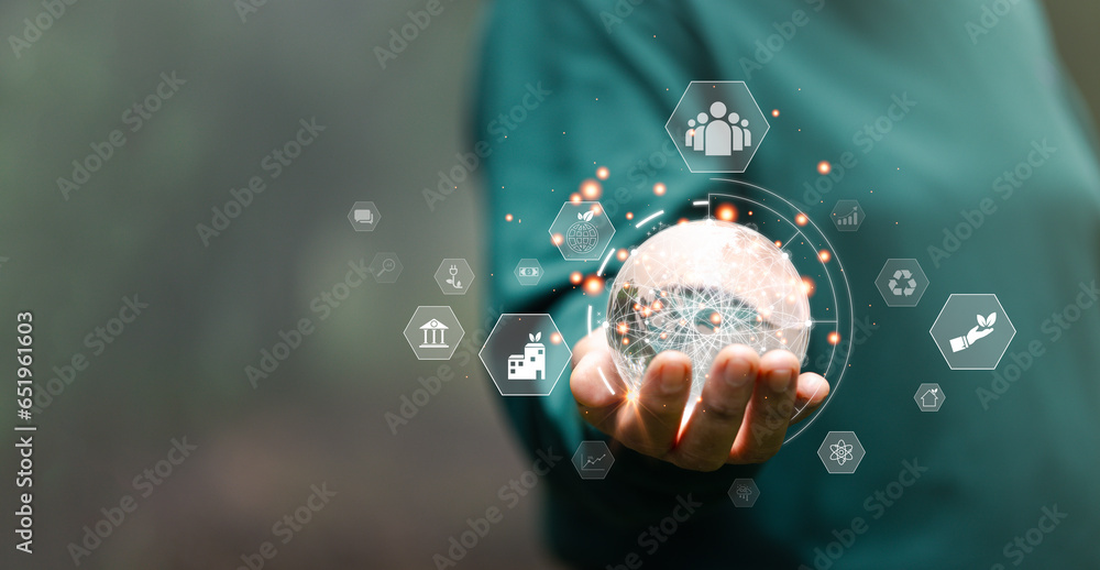 ESG icon concept in the hand for environmental, social, and governance ...