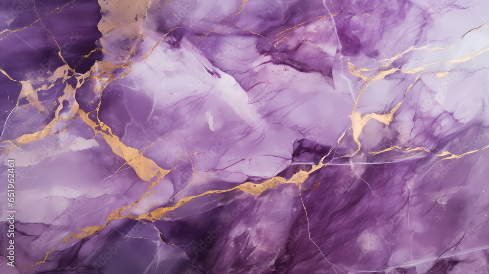 Abstract purple marble texture with golden lines on glossy surface for ...