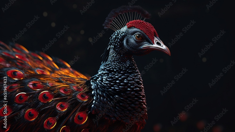 black red peacock 3d scan detailed houdini render real.Generative AI ...