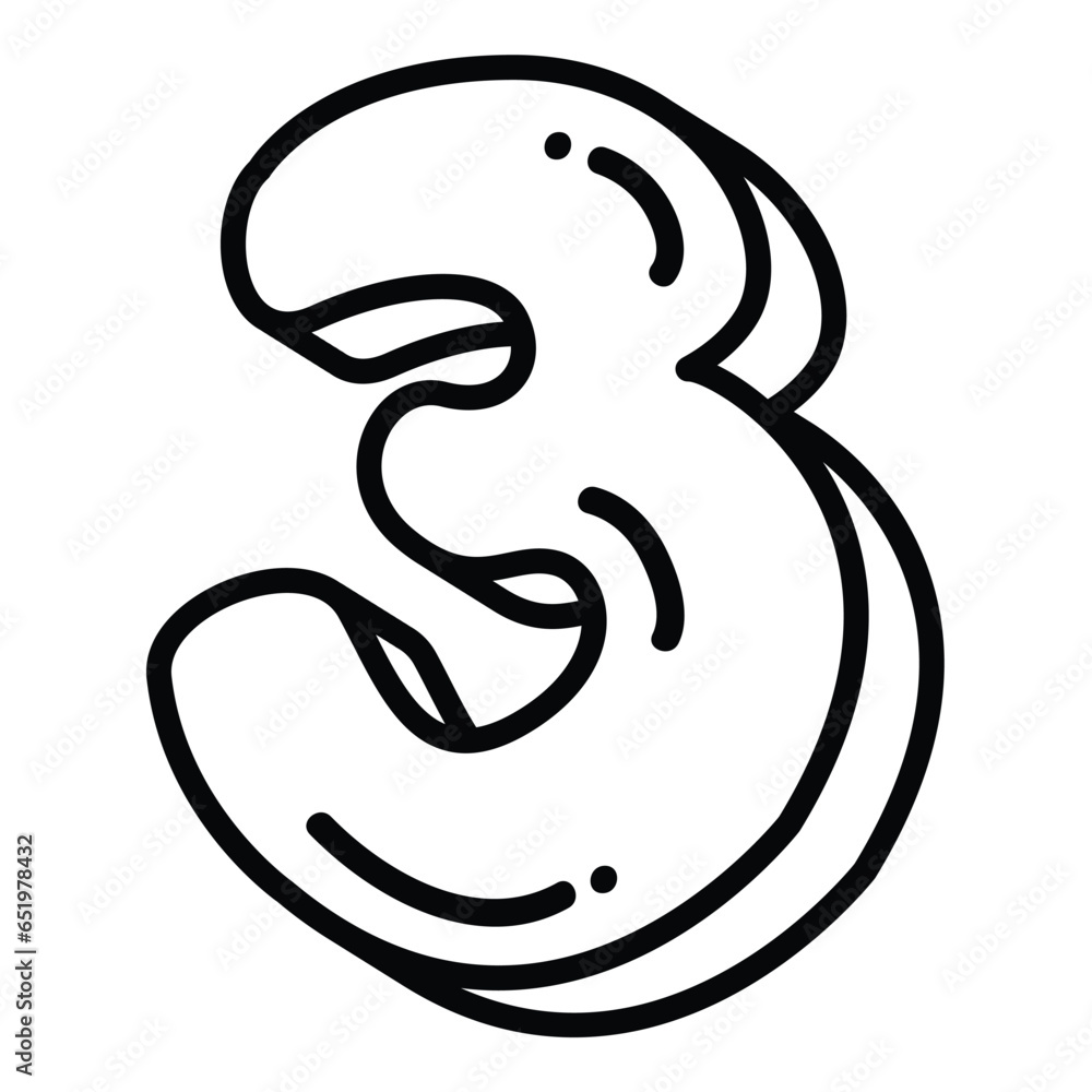 Cute funny number 3 vector illustration, funny cartoon number three ...