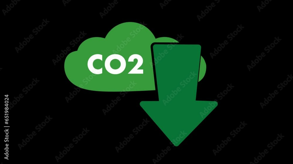 Animation of a green arrow pointing down, green CO2 cloud in the ...