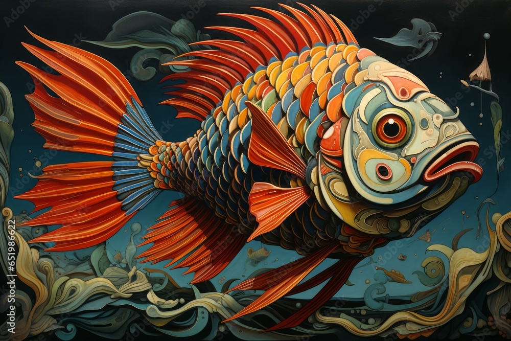 Terrifying Underwater sea monster fish. Huge giant. Generate Ai Stock ...