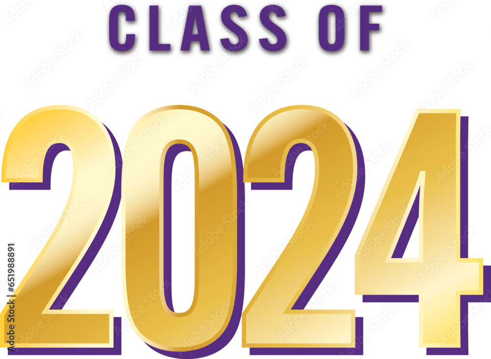 Class of 2024 text in Purple and Gold Metallic on White or Transparent ...