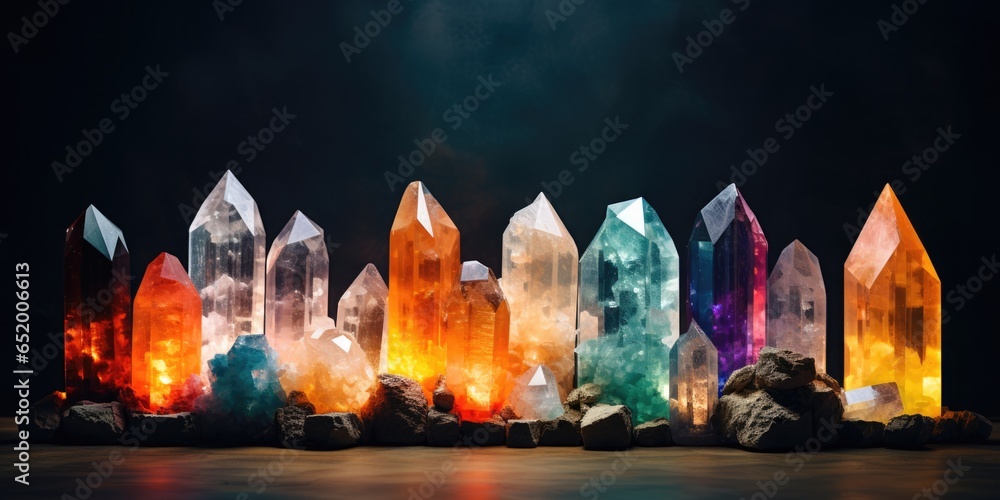 Crystal Gemstone Clusters Radiating A Glowing Light Aura Showcasing ...