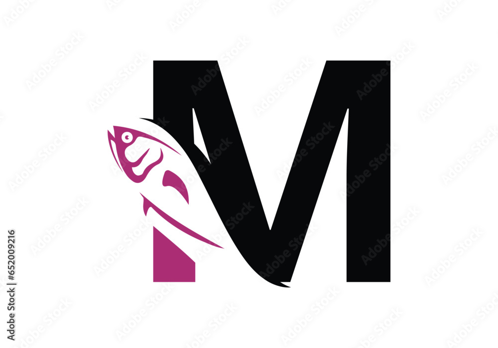 Letter M with fish logo design vector template Stock Vector | Adobe Stock