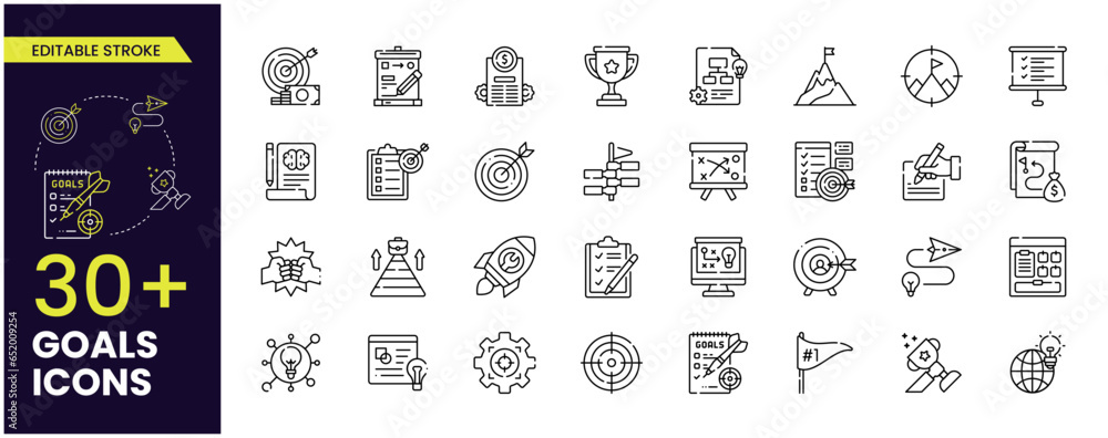 Goal plan editable stroke icons Collections. Strategy, tasks, goals ...
