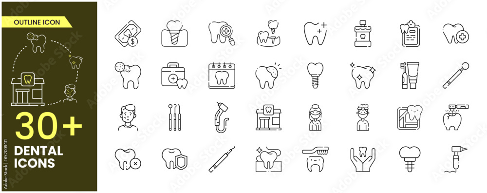 Dental outline Icons collections. Dentist, care, disease, teeth ...