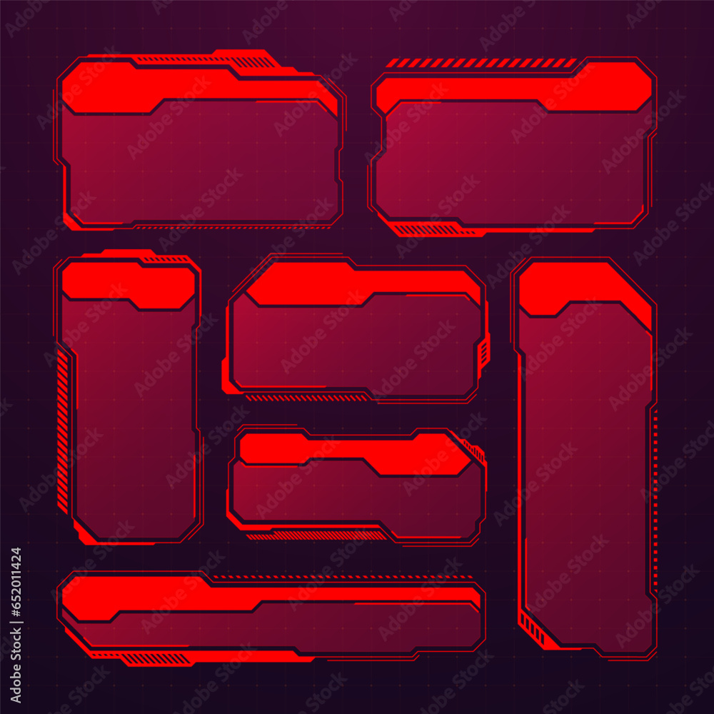 Red futuristic HUD or UI elements. Sci-fi user interface text boxes ...