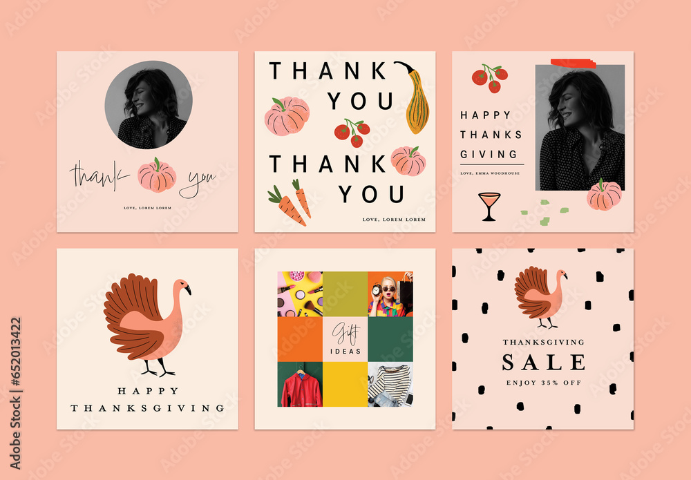 Editable Happy Thanksgiving Story and Post for Social Media Stock ...