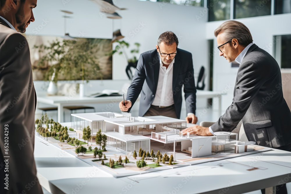 Team of architects is designing model of a residential building Stock ...