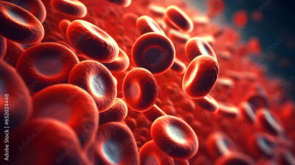 Red blood cells under microscope, Red blood cells flow through the vein ...