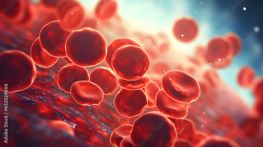 Red blood cells under microscope, Red blood cells flow through the vein ...