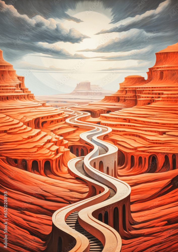 The fairy tale road. A journey into abstract landscapes. Winding road ...