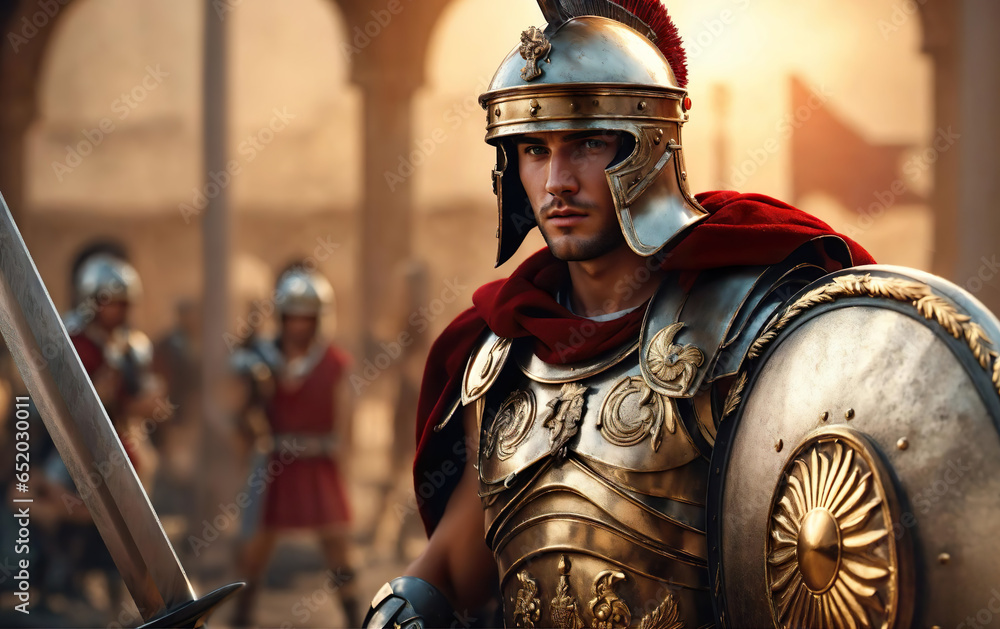Roman male legionary (legionaries) wear helmet with crest, gladius ...
