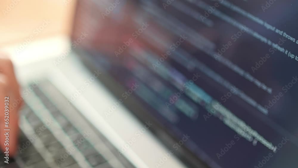 Closeup Coding On Screen Man Hands Coding Html And Programming On Screen Laptop Development