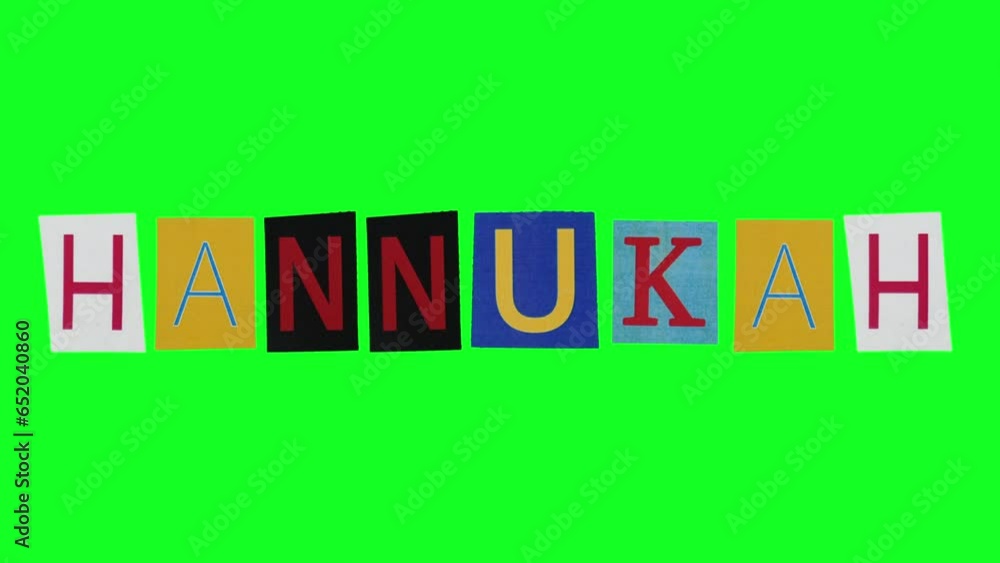 Hannukah word of cartoon animation in multicolored letters of crumpled ...