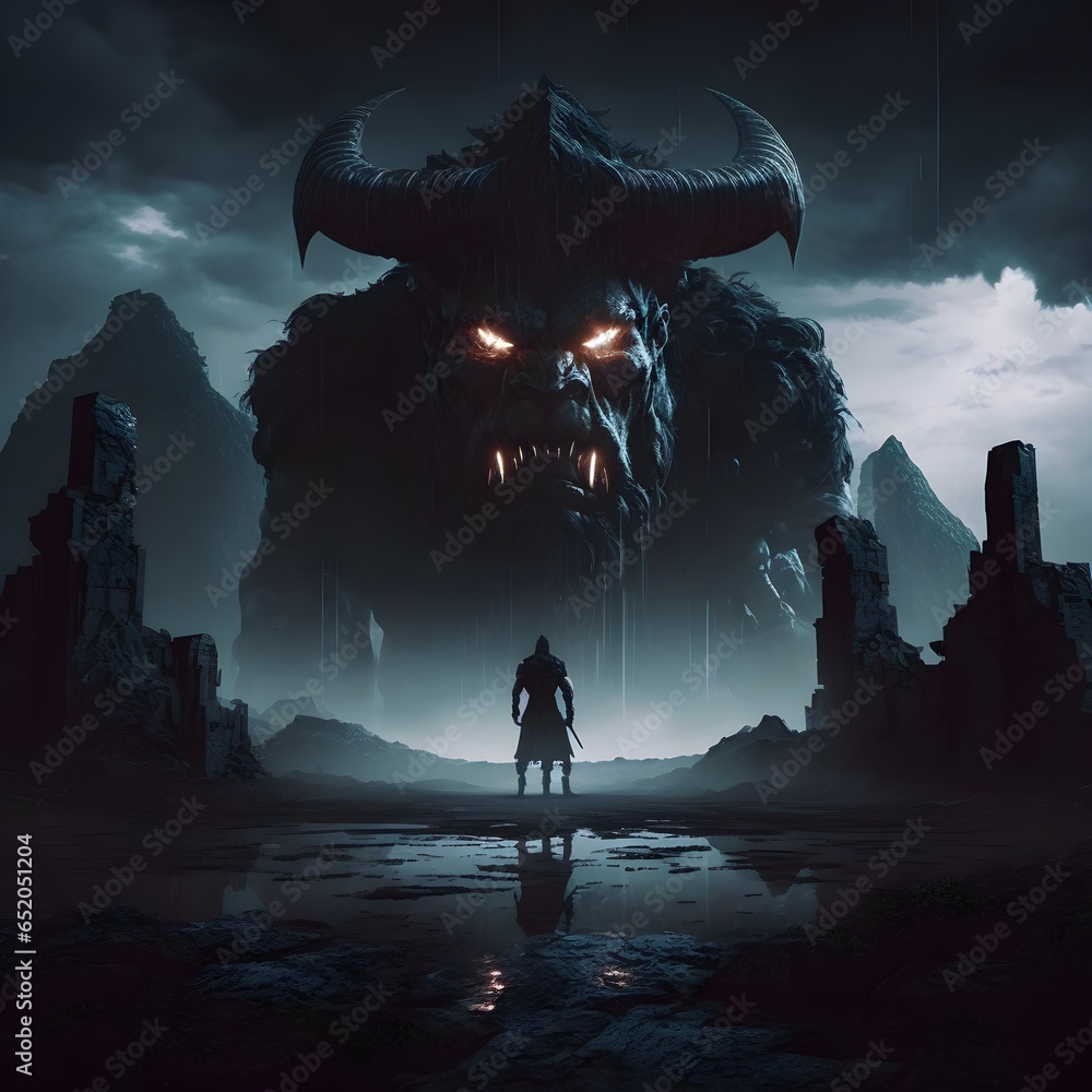 giant evil beast in the background at golgotha cinematic dark gritty ...