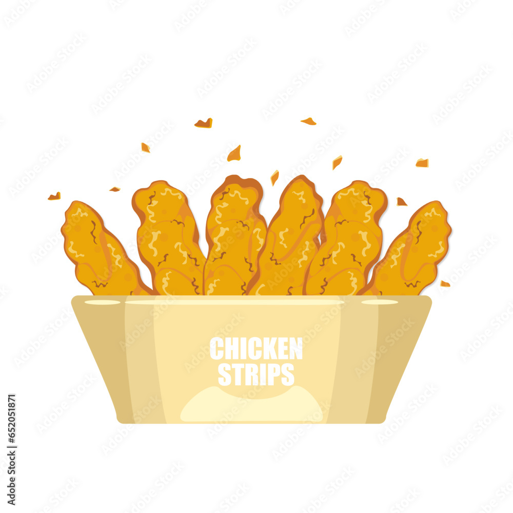 Crispy fried chicken, chicken strips cartoon set in a paper cup side ...