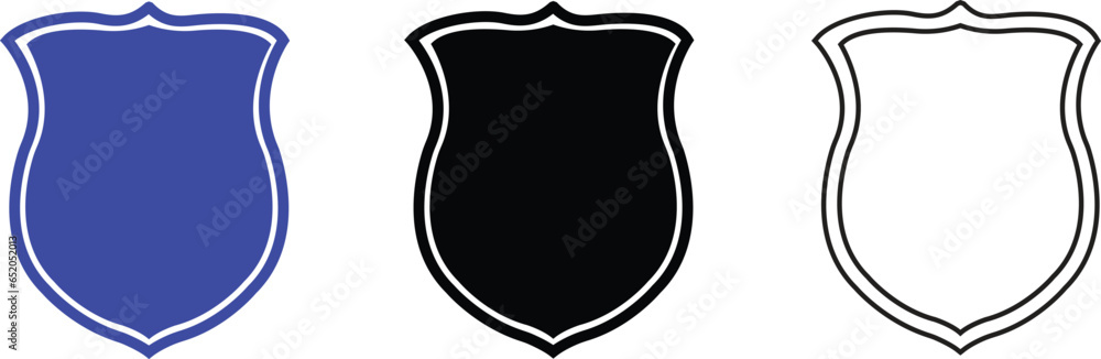 police badge shape icon in flat, line set. isolated on transparent ...