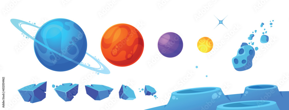 Cartoon Space Elements Isolated Set. Celestial Bodies, Stars, Planets ...