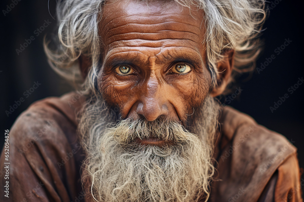 Generative AI close up portrait of old man face an african local ...