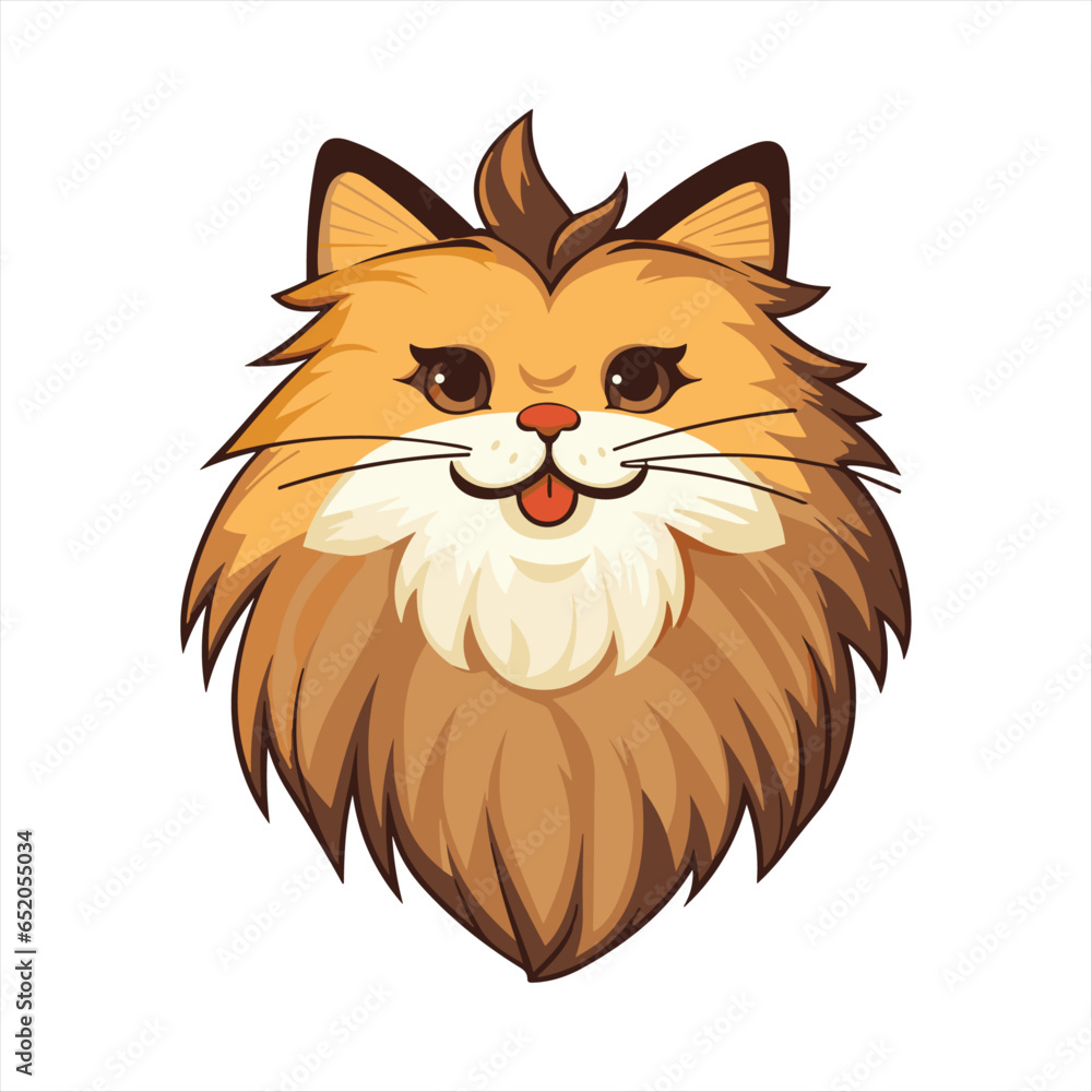 Cute German Longhair Cat Breed Colorful Watercolor Funny Face Cartoon ...