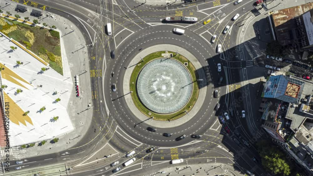 Musical fountain at the Slavija roundabout, traffic around. Belgrade ...
