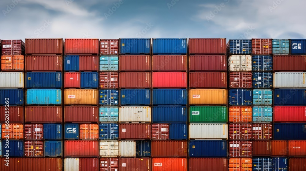 Shipping Containers Stacked High in a Storage Yard Stock Photo | Adobe ...