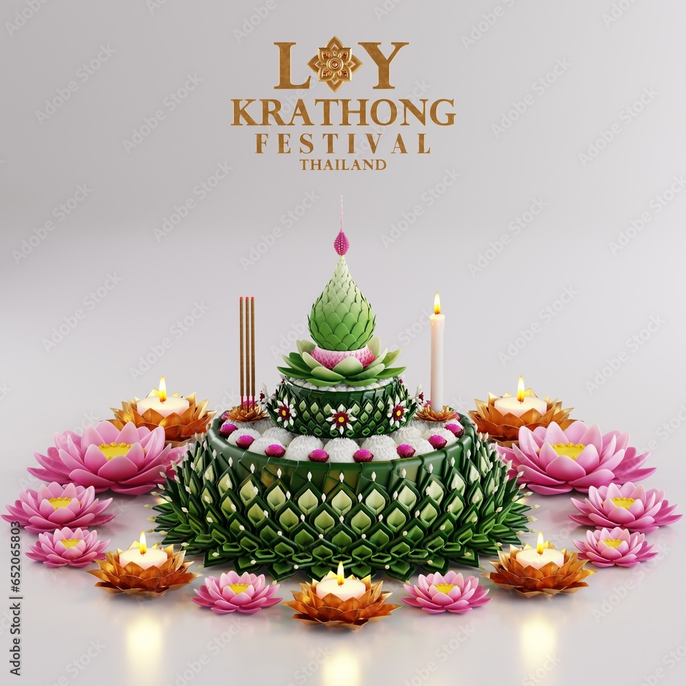 3d rendering illustration Loy Krathong festival and Yi Peng festival in ...
