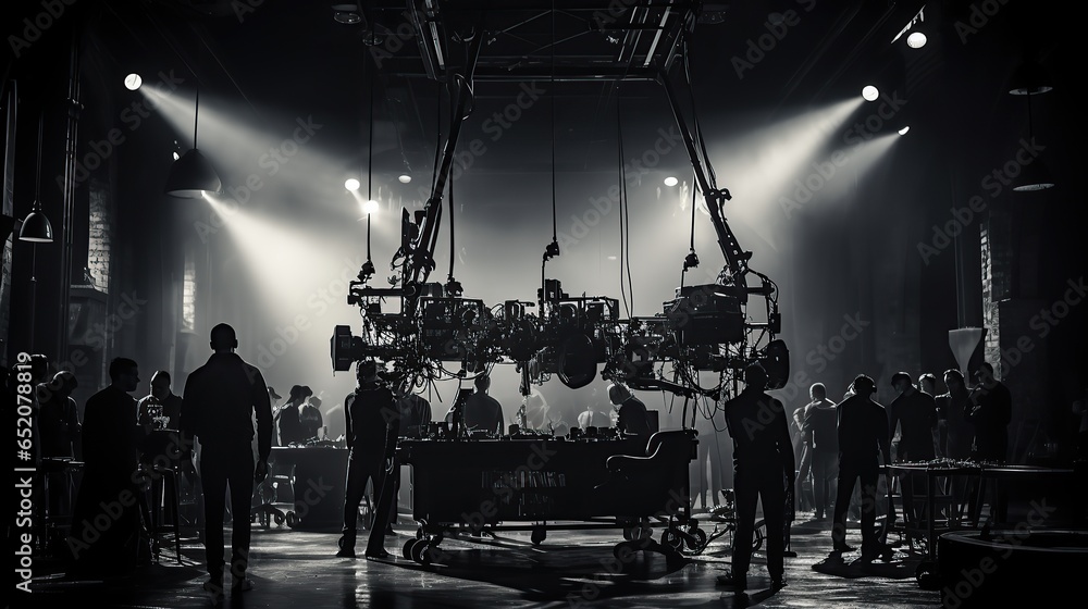 Behind the scene of film production in the studio. Movie making scene ...
