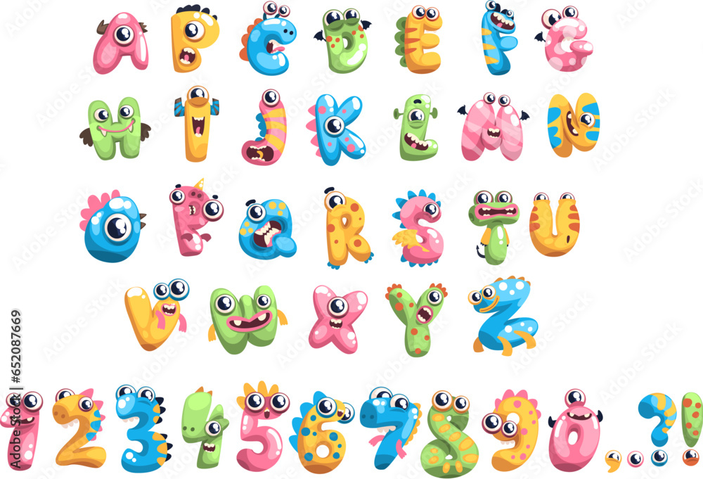 Monsters alphabet. Monster font type crazy fantastic creatures ...