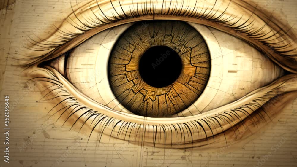 Animation of the drawing of an eye with lashes, iris and pupil on an ...