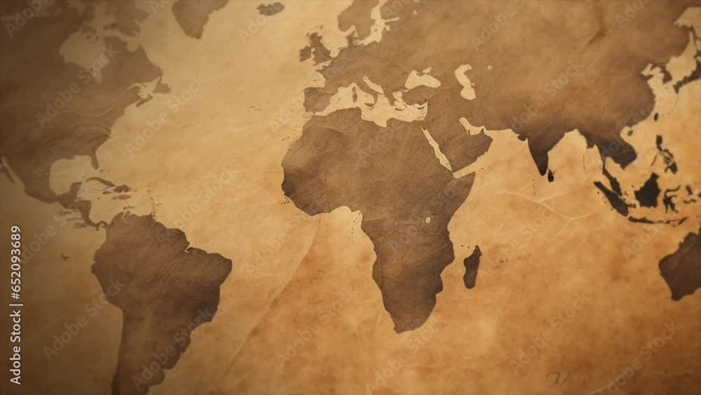 Animation of ancient vintage treasure map of the Earth with the ...