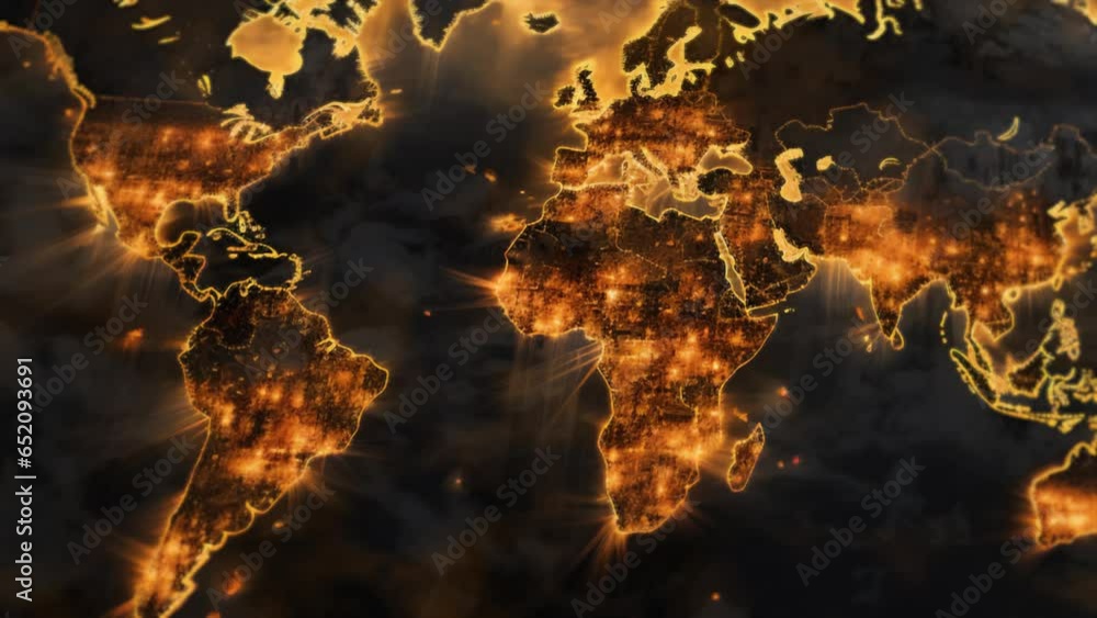 Animation of a map of the world of military strategy with attack points ...